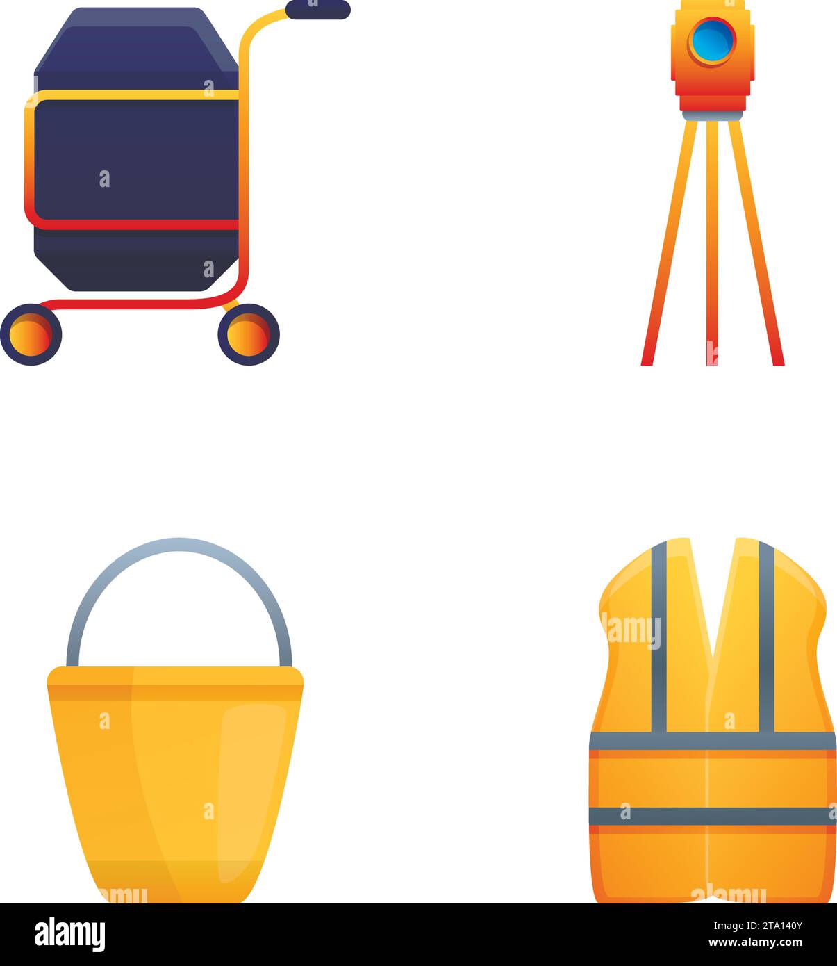 Repair tool icons set cartoon vector. Road repair equipment ...