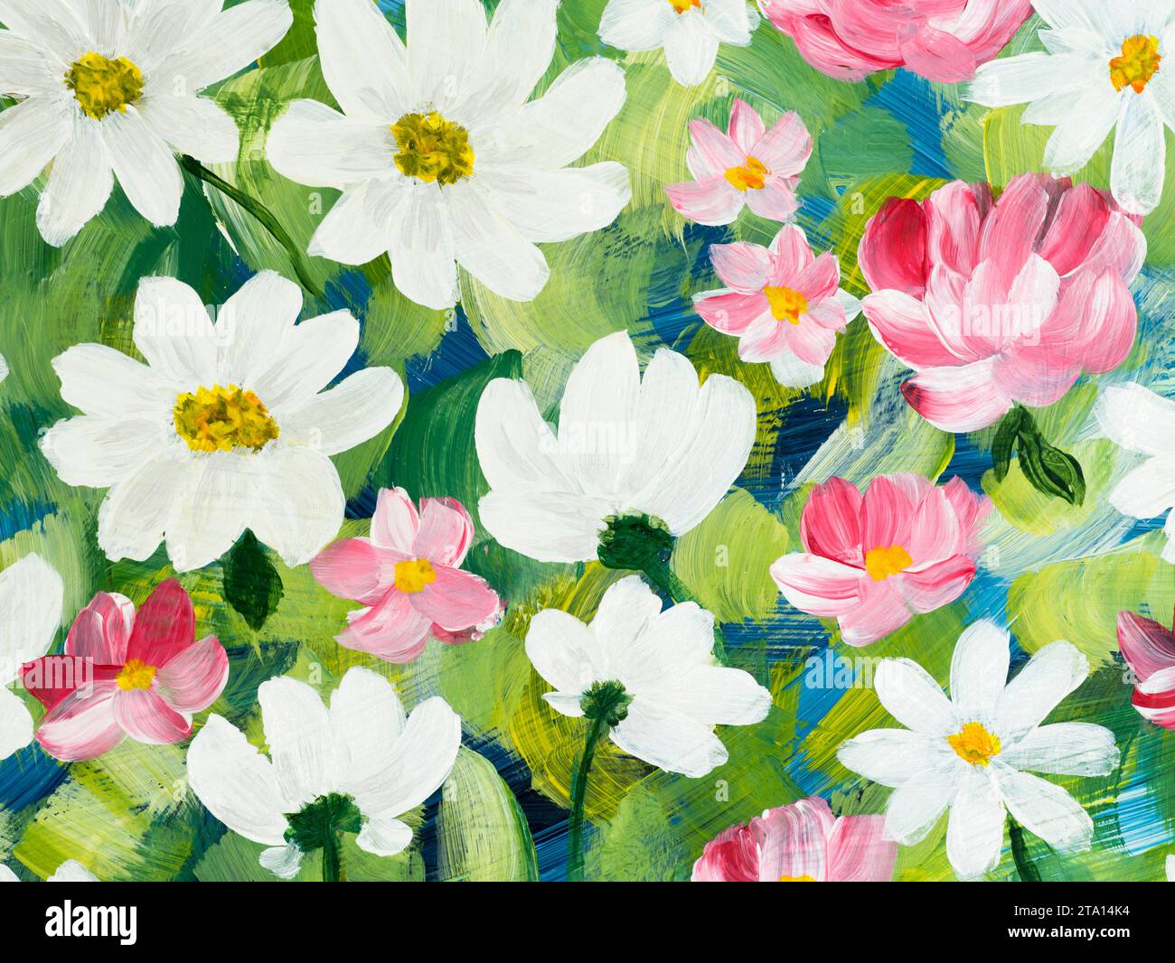 Abstract daisy flowers, original hand drawn, impressionism style, color ...