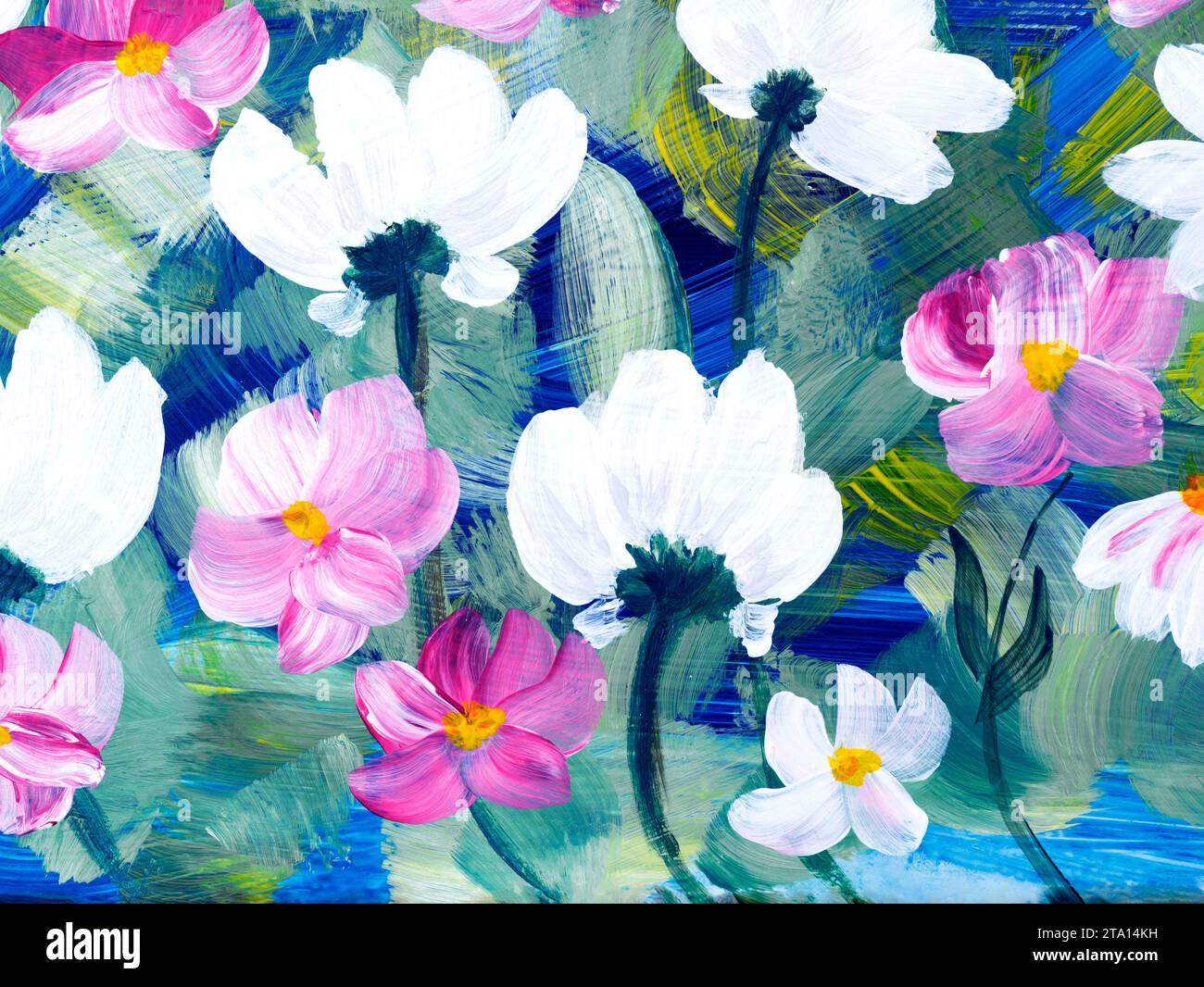 Abstract flowers, original hand drawn, impressionism style, color ...
