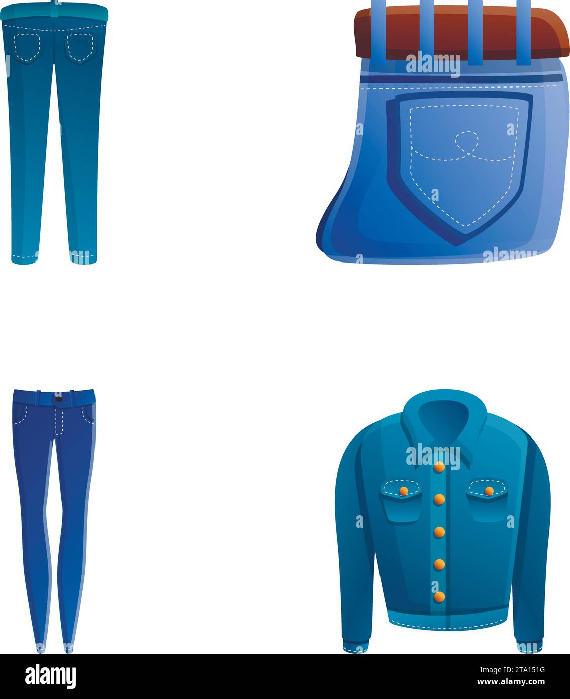 Denim Clothes Icons Set Cartoon Vector Basic Wardrobe Element Casual