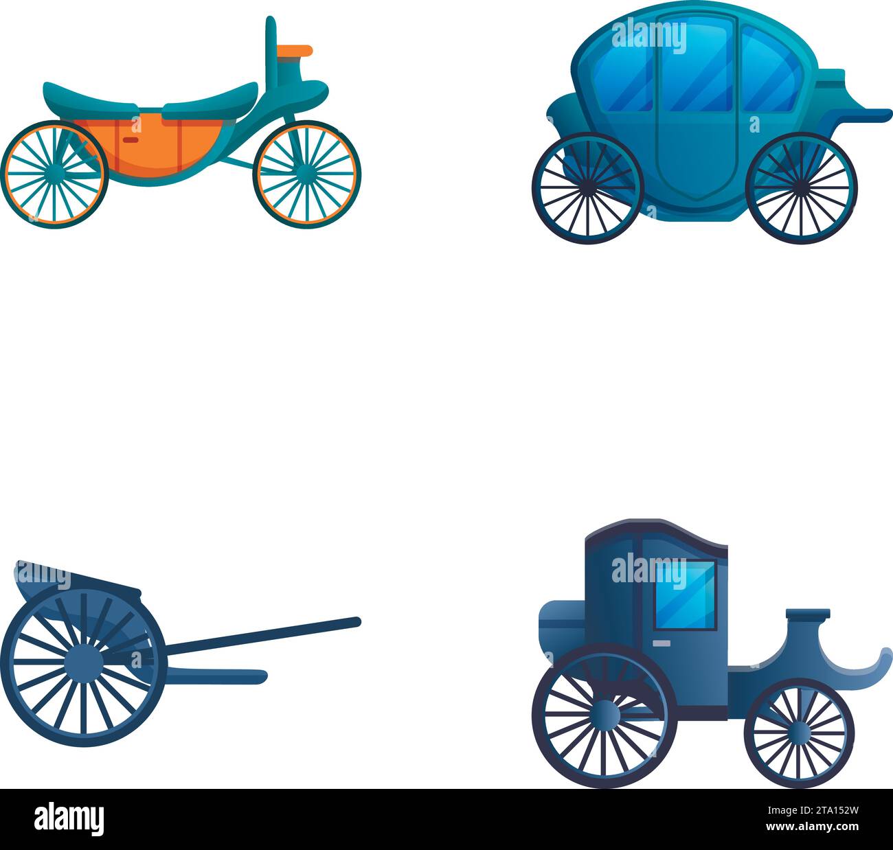Carriage icons set cartoon vector. Vintage vehicle for passenger. Retro ...