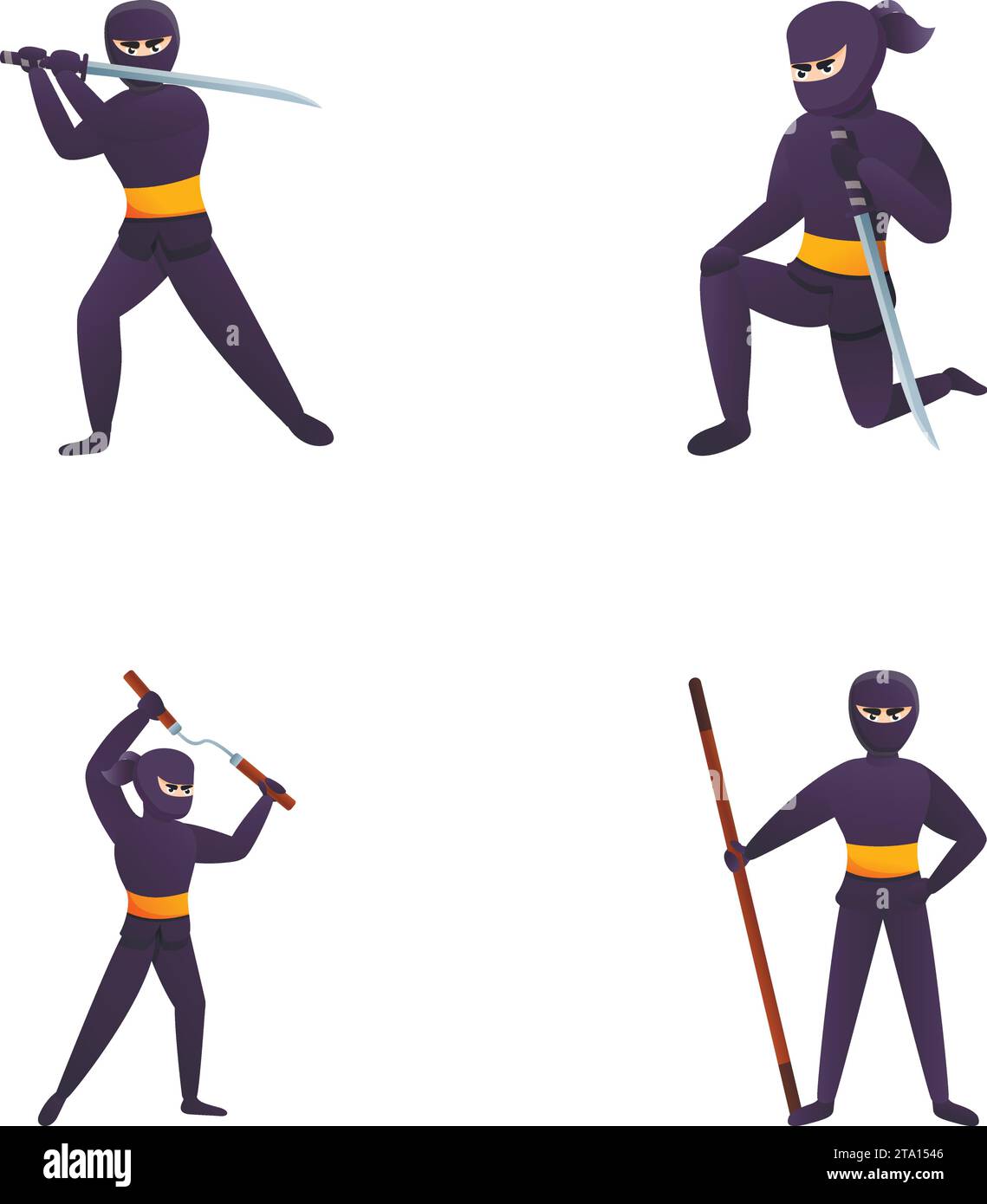 Ninja fighter icons set cartoon vector. Ninja character in fighting ...
