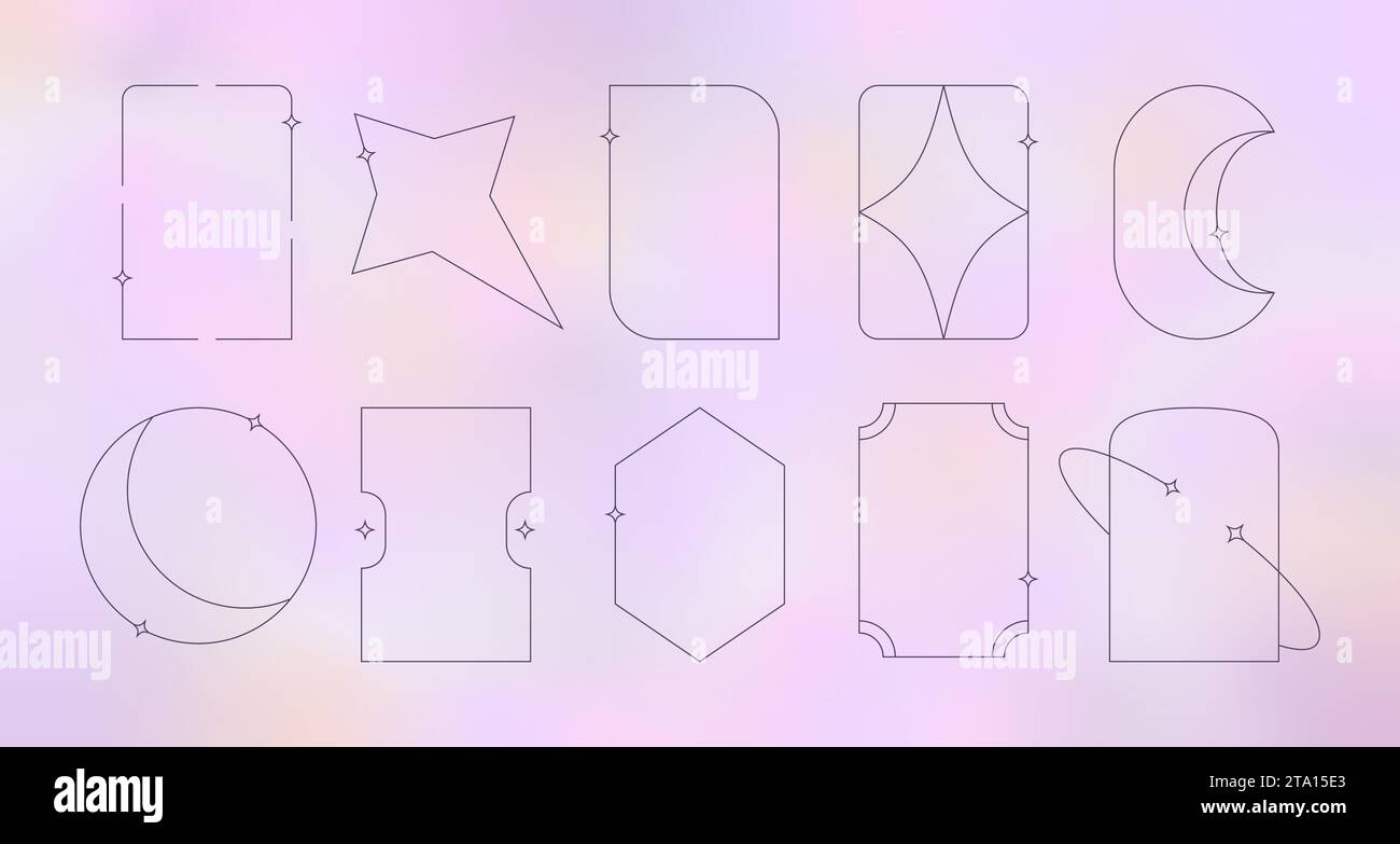 Modern cosmic line frames collection with sparcle, stars. Y2k spiritual ...
