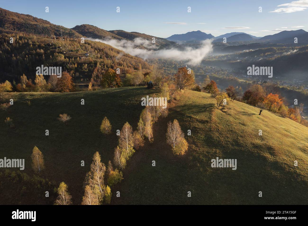 Autumn landscape in Transylvania. Mountain scene at the forest edge ...