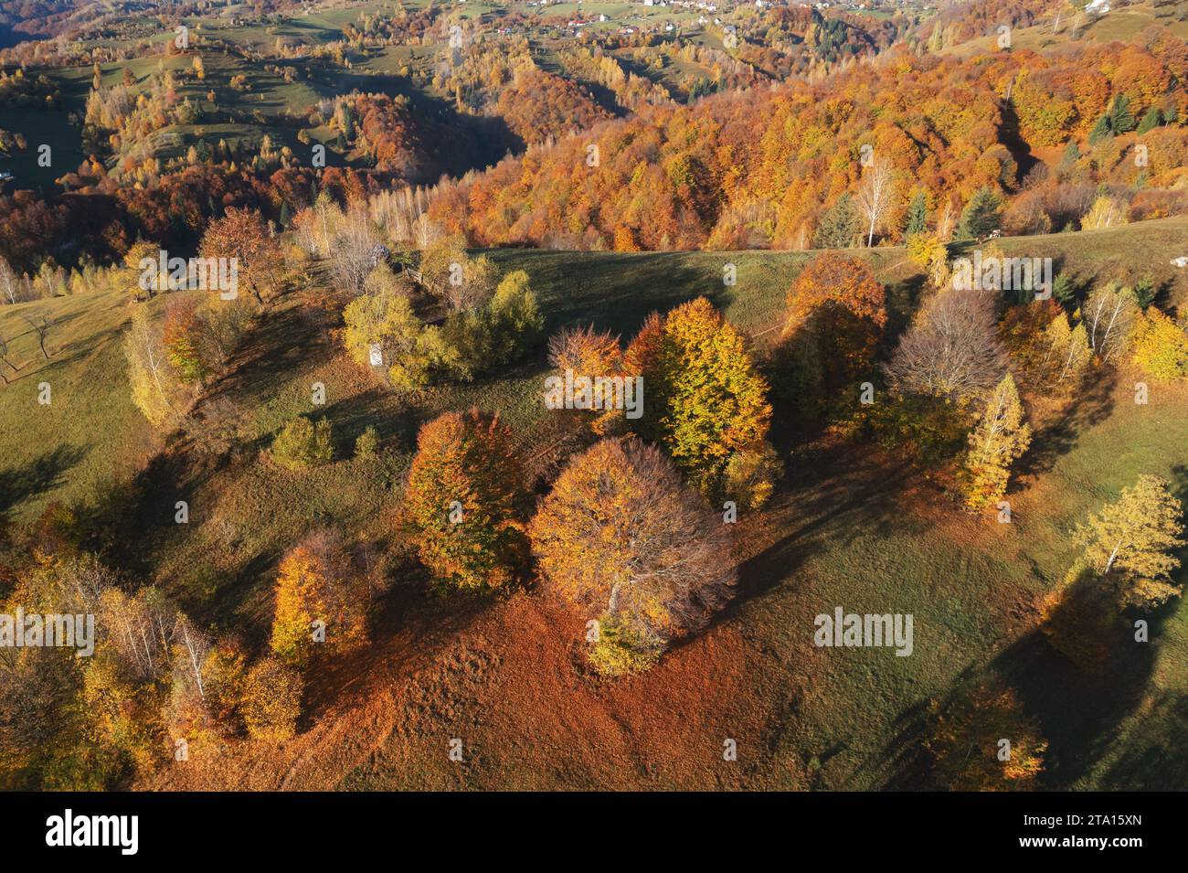 Autumn landscape in Transylvania. Mountain scene at the forest edge ...
