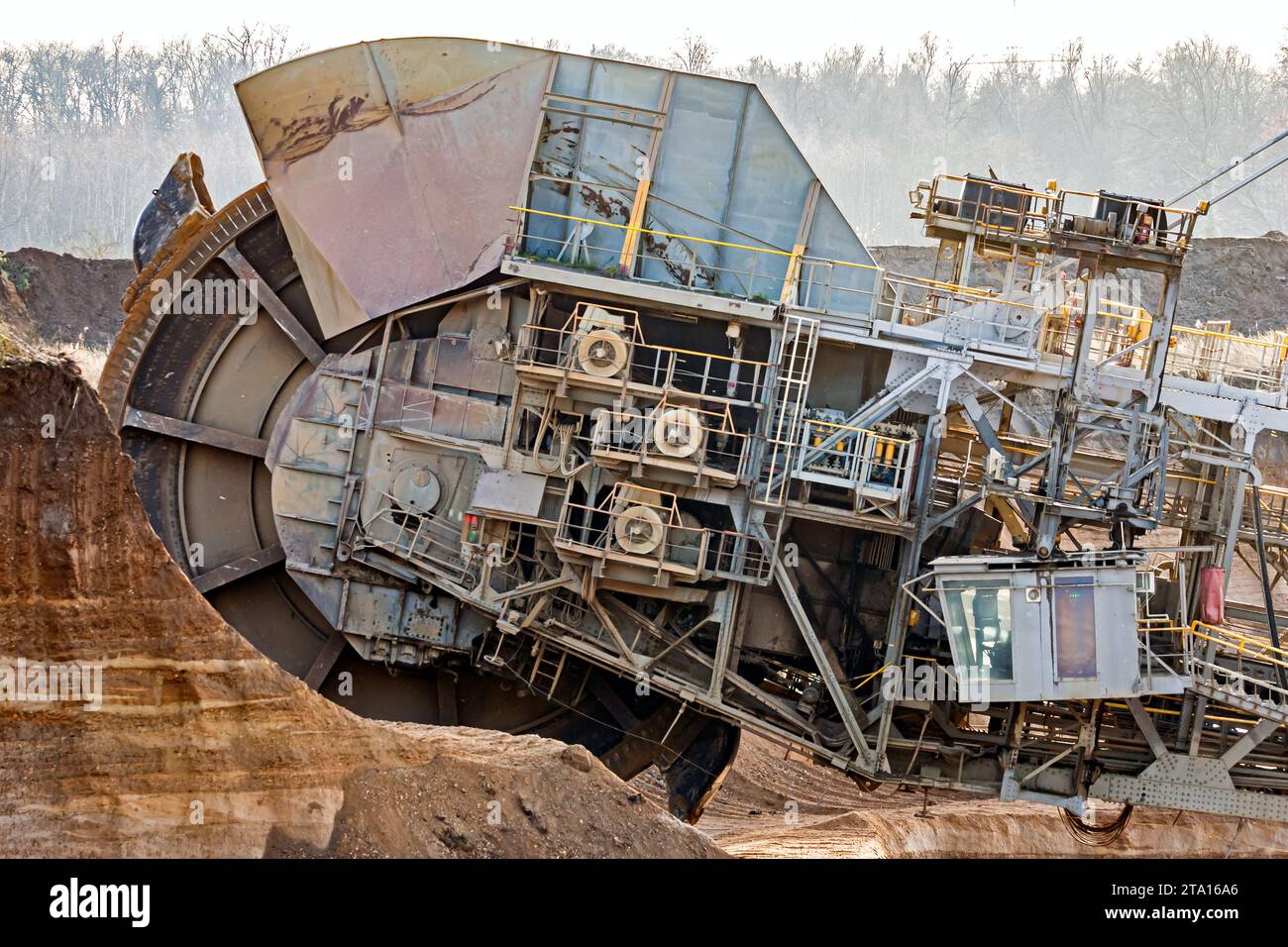 Large bucket wheel excavator mining machine at work in a brown coal ...