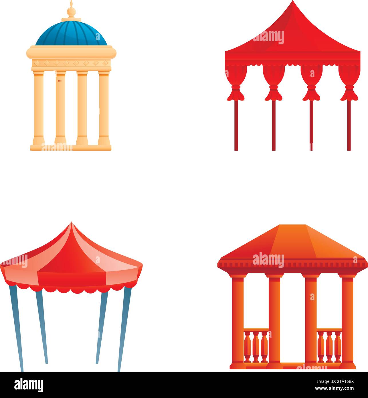 Park gazebo icons set cartoon vector. Gazebo or pavilion structure ...