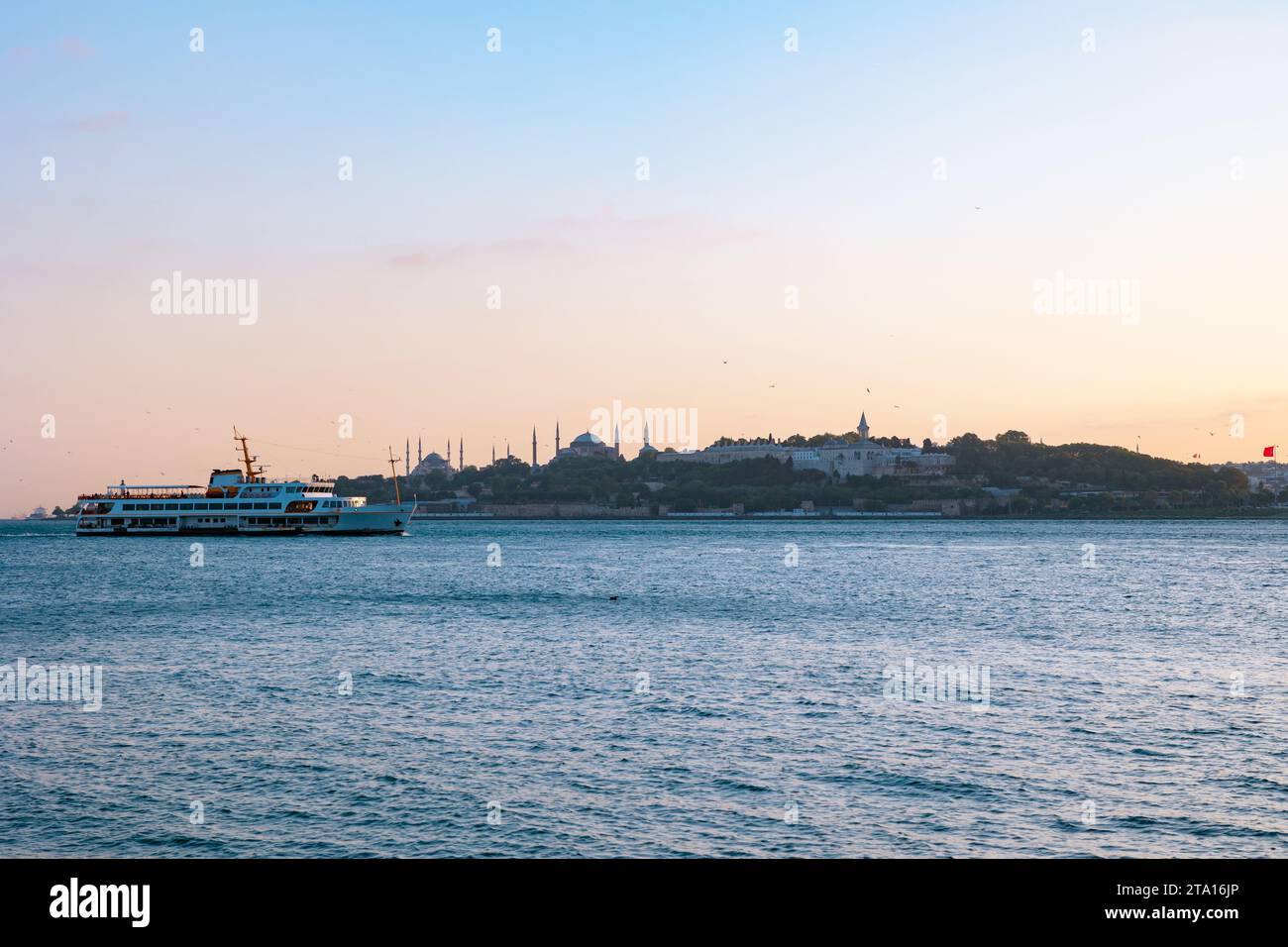 Istanbul background photo. Historical peninsula of Istanbul and a ferry ...