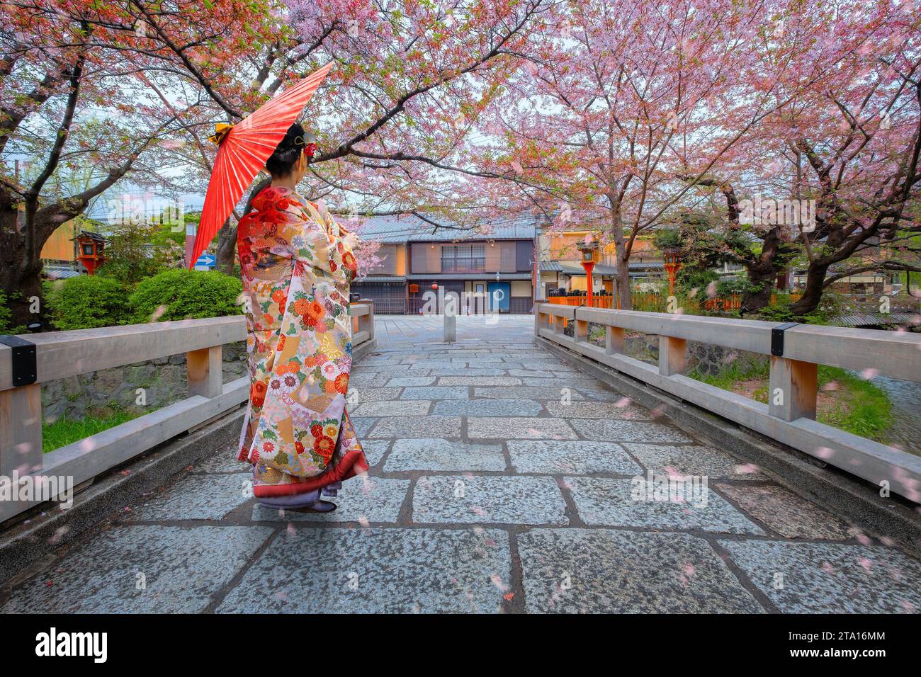 Kyoto, Japan - April 6 2023: Tatsumi bashi bridge is the iconic place ...