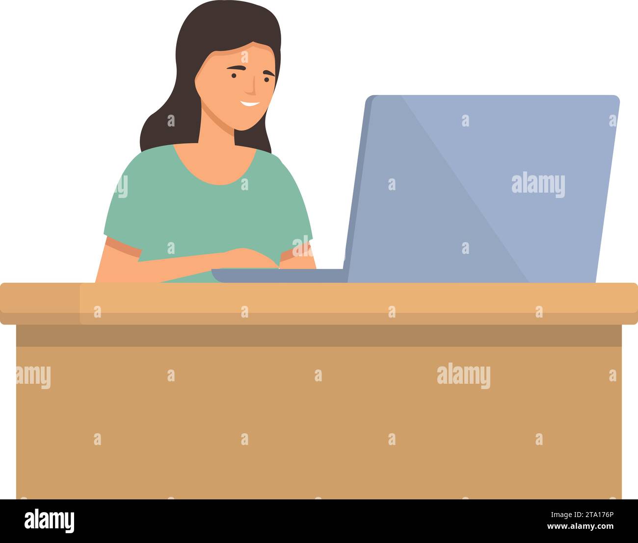 Smiling girl laptop work icon cartoon vector. Person home space. Office ...