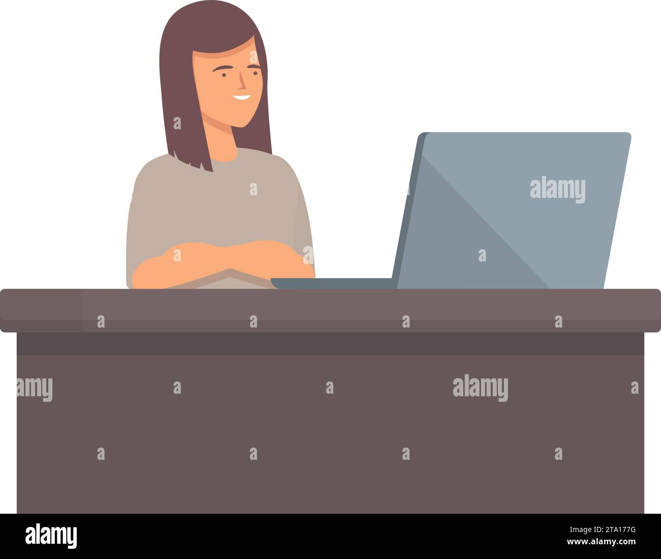 Girl writing work message icon cartoon vector. Manager space. Chair ...