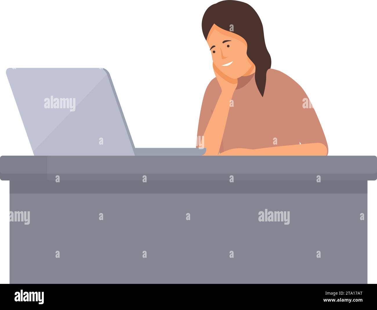 Cafe desk working icon cartoon vector. Cute girl online. Office remote ...