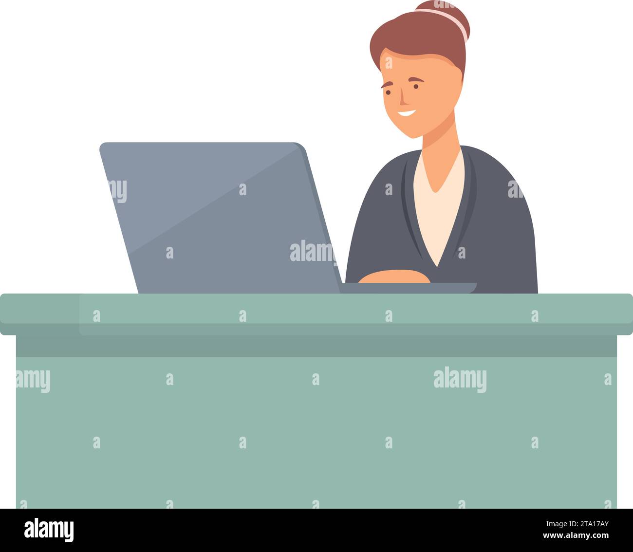 Woman laptop digital work icon cartoon vector. Office desktop. Business ...