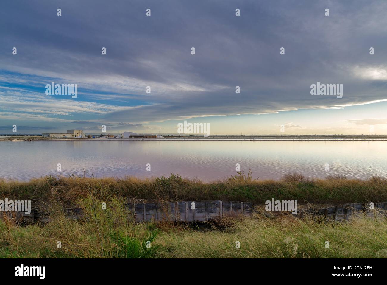 Evening landscape in the wetlands nearby Margherita di Savoia salt pans ...