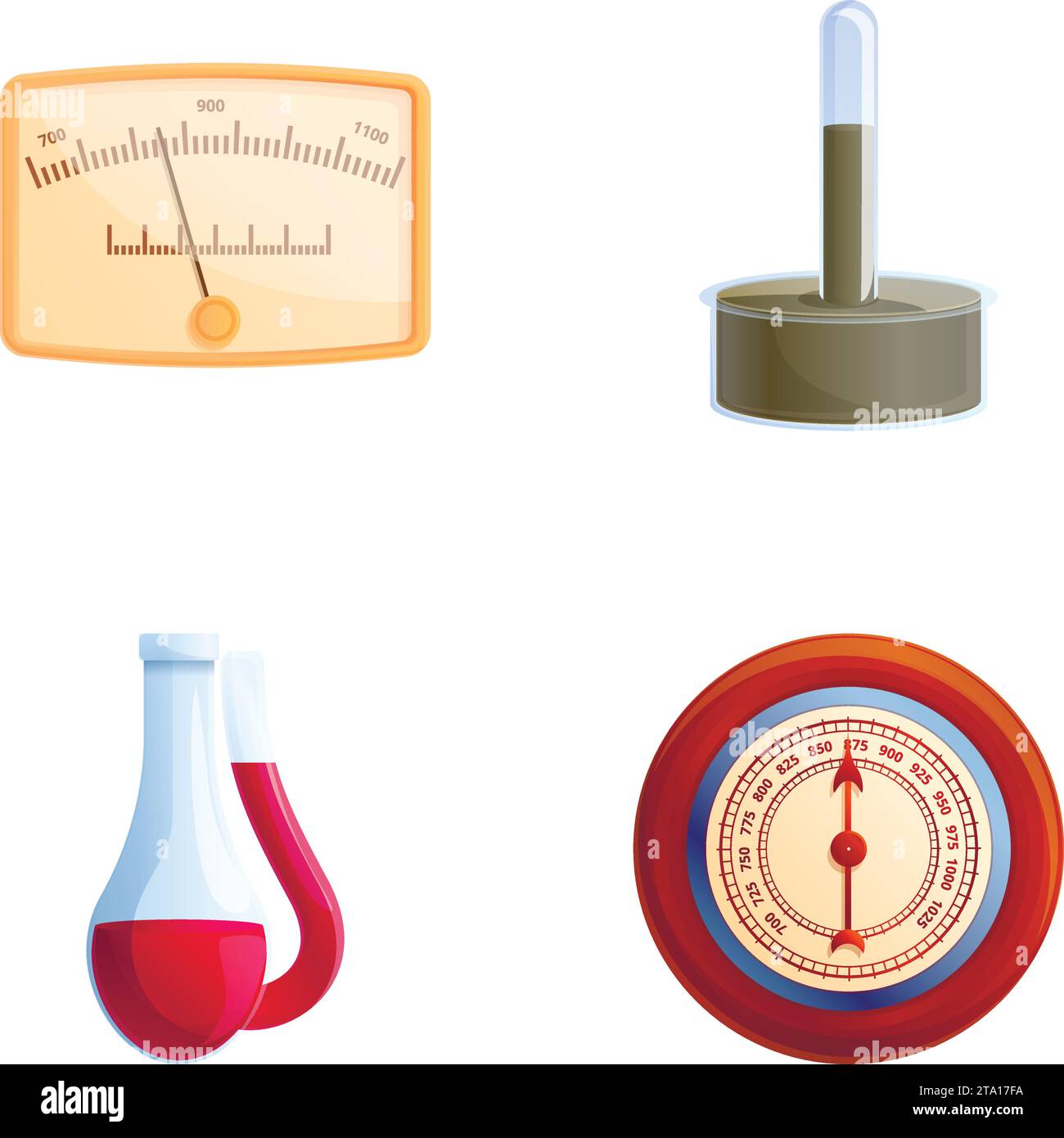 Air barometer icons set cartoon vector. Tool for measuring atmospheric pressure. Meteorology ...