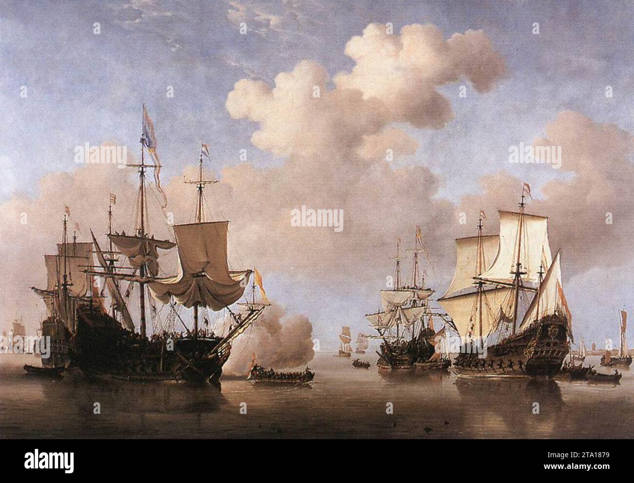 Calm: Dutch Ships Coming to Anchor 1665-70 by Willem Van De Velde Stock ...