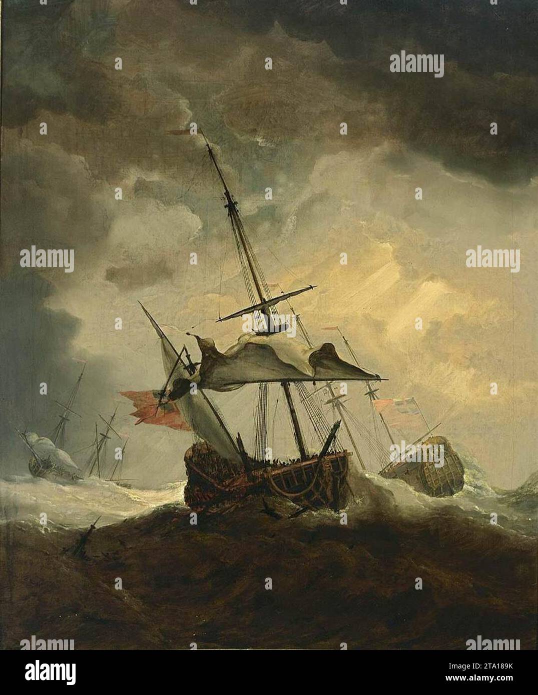 Small English Ship Dismasted in a Gale c. 1700 by Willem Van De Velde ...