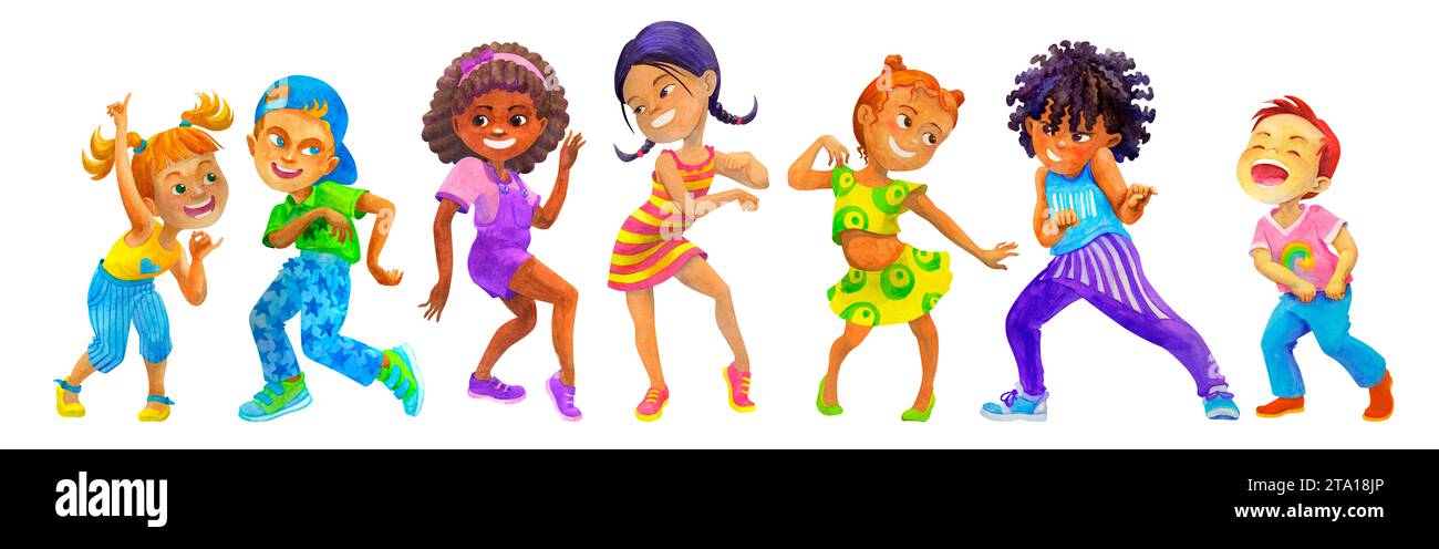 Group of multicultural dancing school age boy and girls. Friends ...