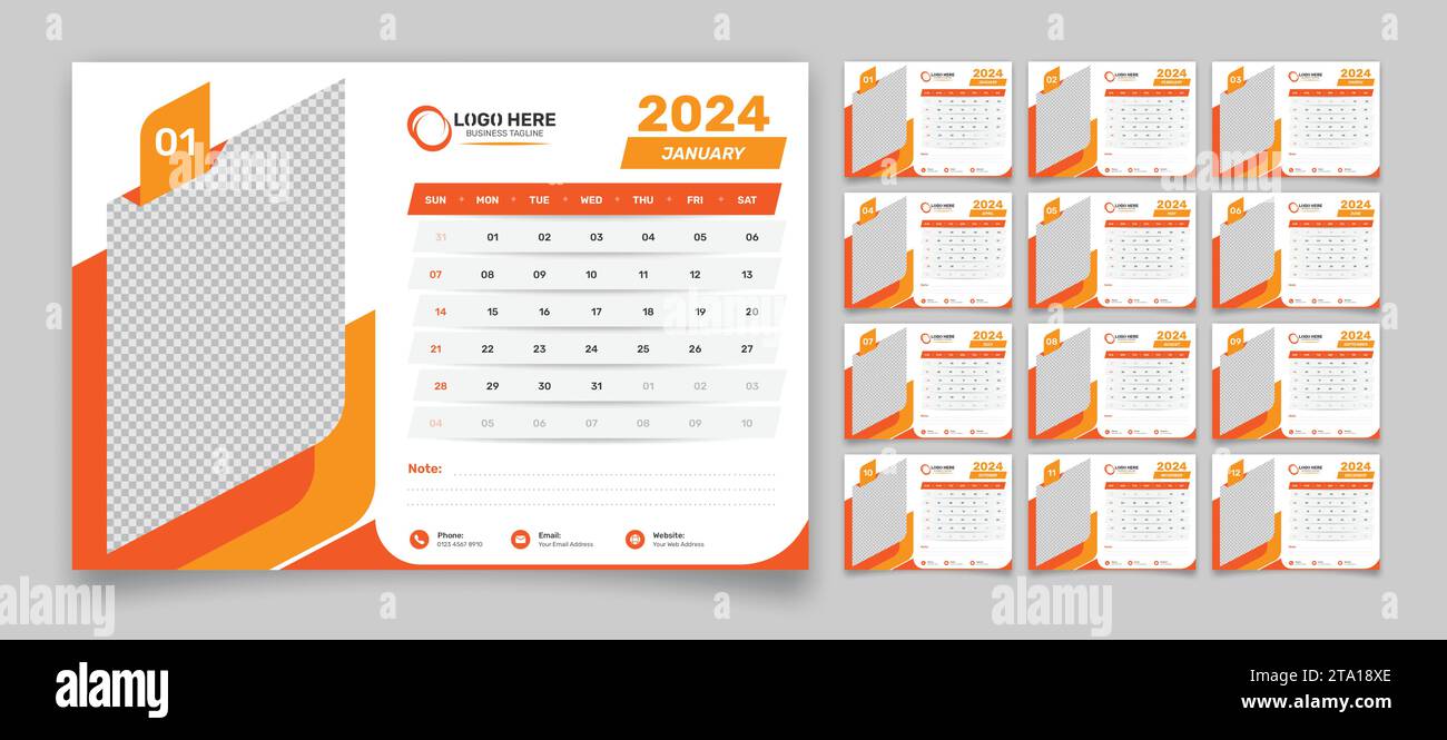 Abstract modern desk planner template for 2024 with accurate date ...