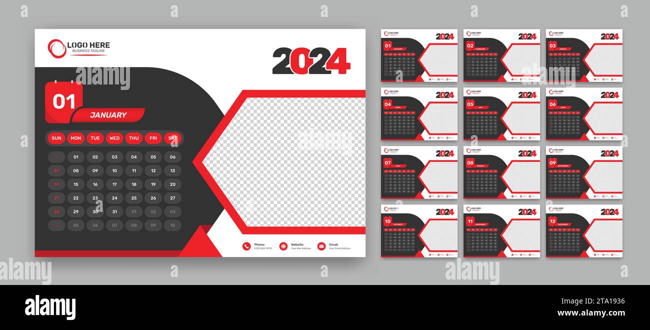 Modern office desk schedule layout for 2024 with accurate date format ...