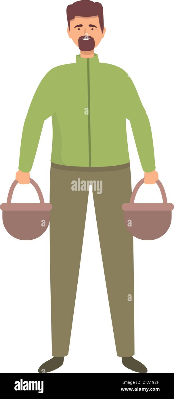 Mushroom picker with two basket icon cartoon vector. Ready for nature ...