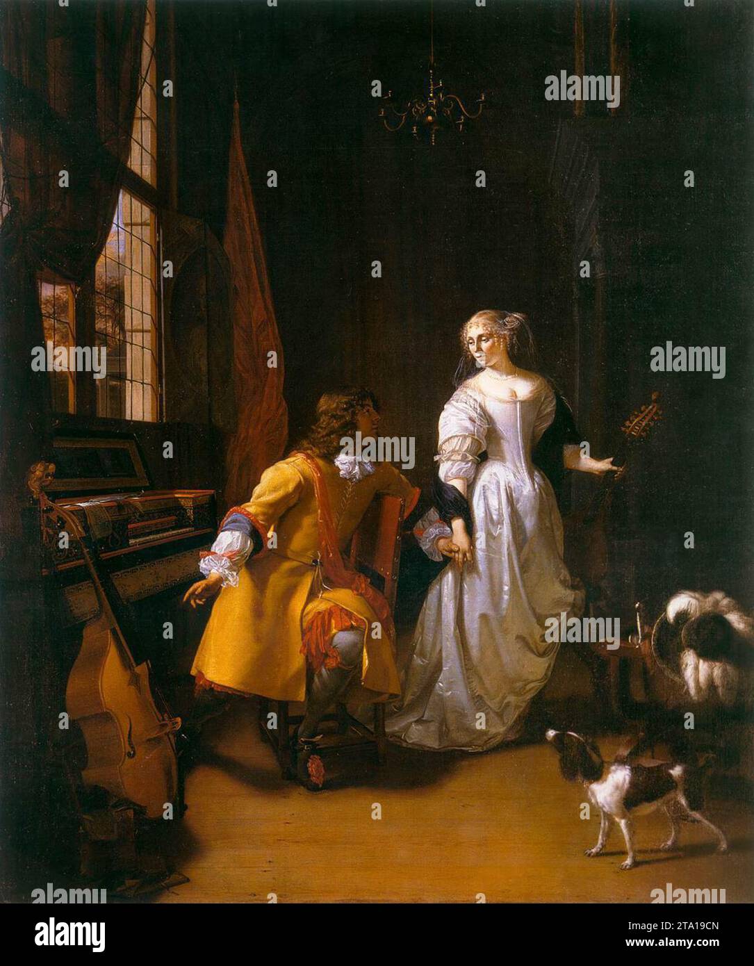 An Elegant Couple with Musical Instruments in an Interior 1674 by ...