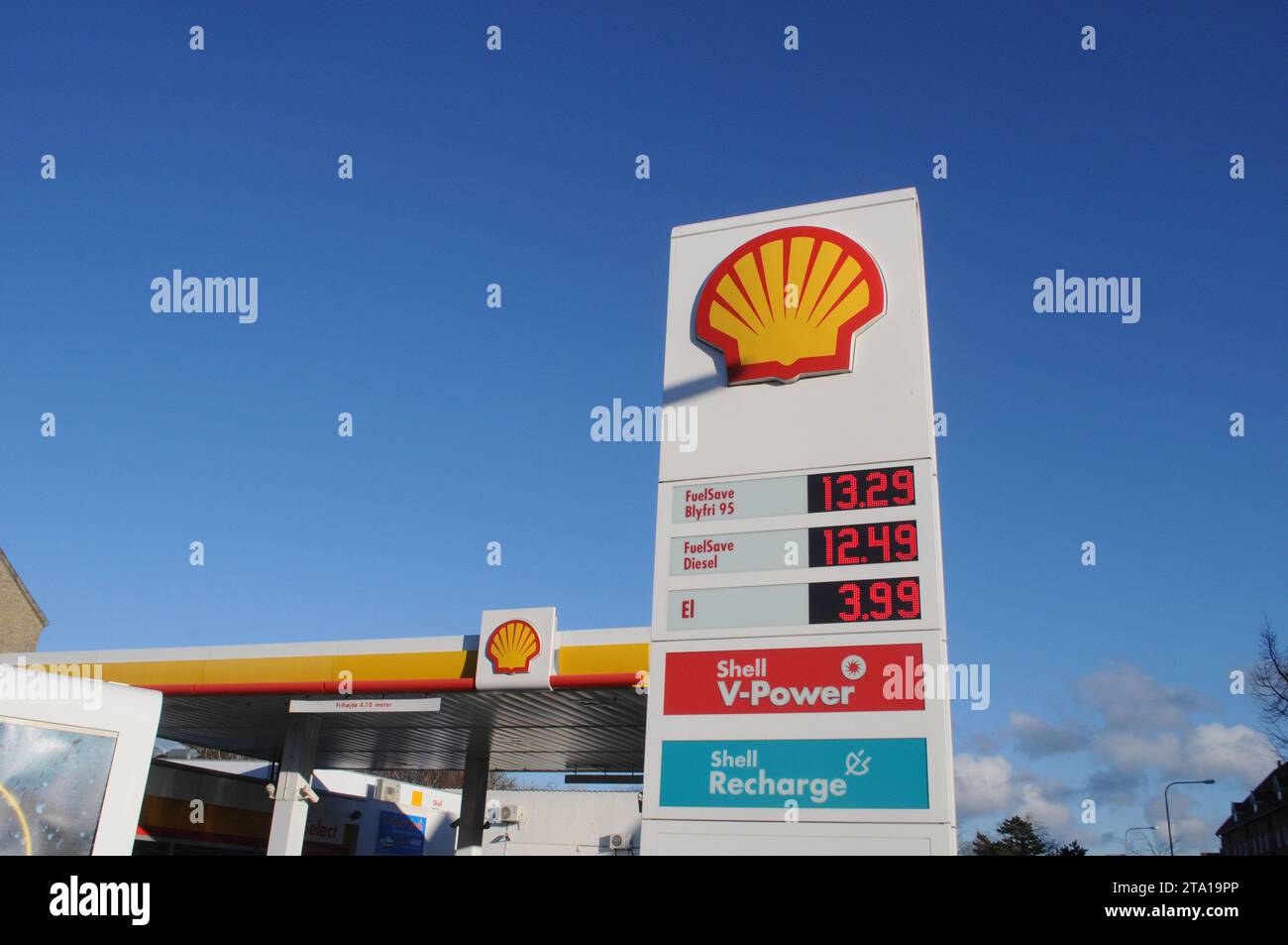 Copenhagen, Denmark /28 November 2023/.Ducteh shell gas sation in ...