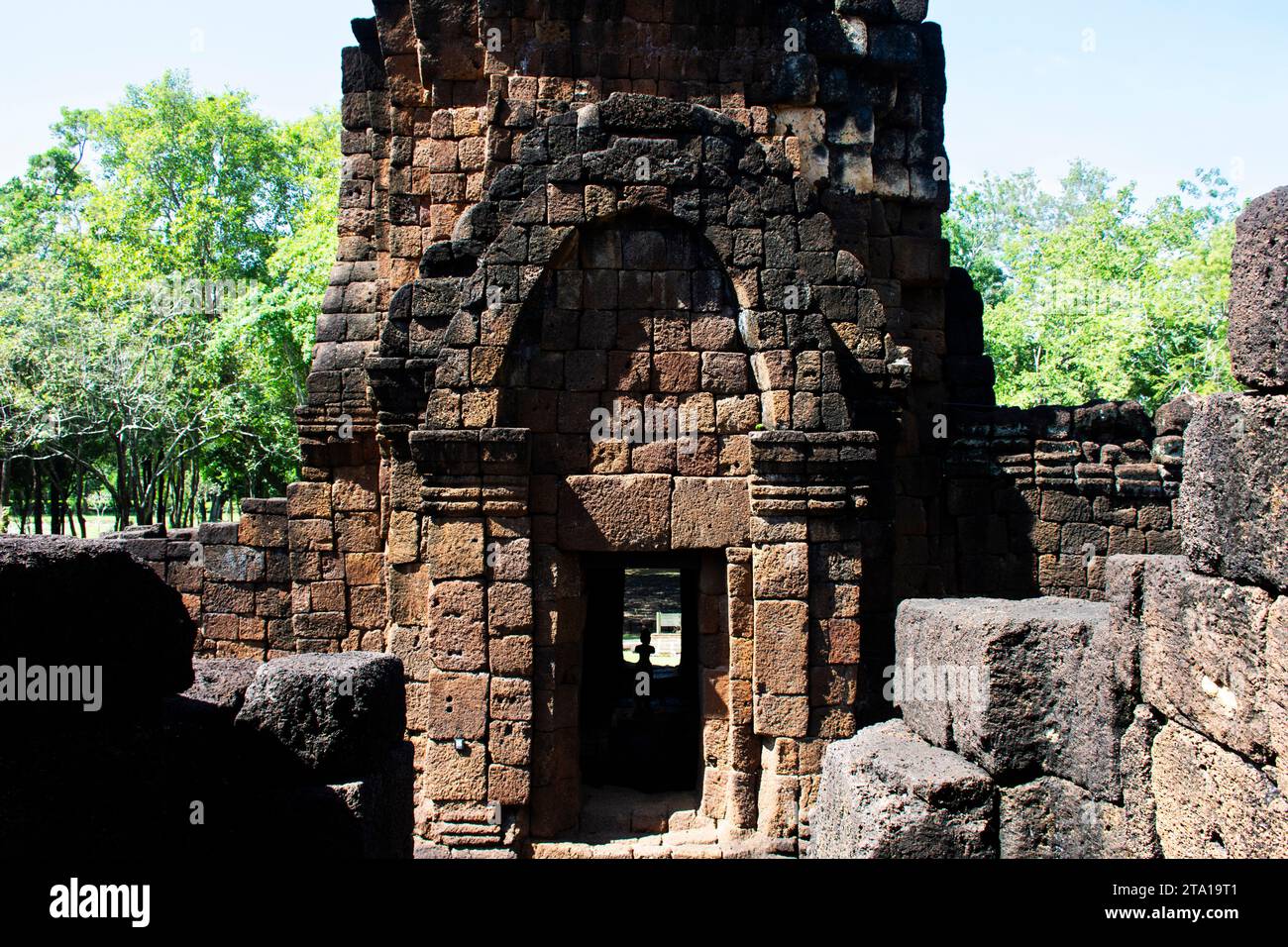 Building tower Muang Sing sandstone khmer castle and Hinduism temples ...