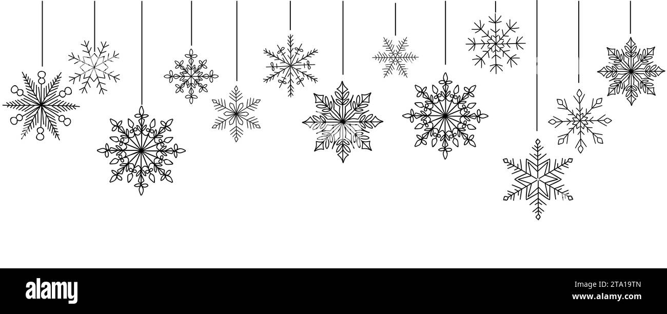 Christmas border with hanging snowflakes line art Stock Vector Image ...