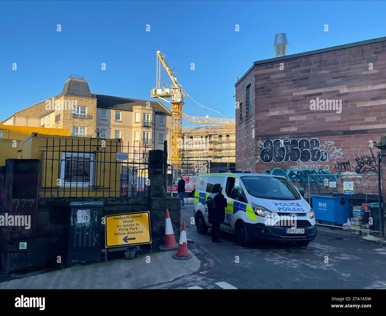 The scene at Steads Place, Leith, Edinburgh, after a section of crane ...
