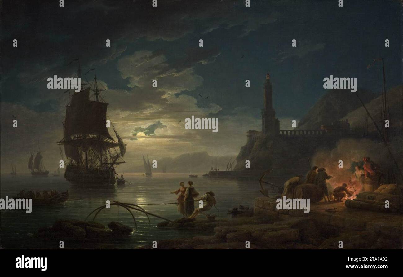 Coastal Scene in Moonlight 1769 by Claude-Joseph Vernet Stock Photo - Alamy