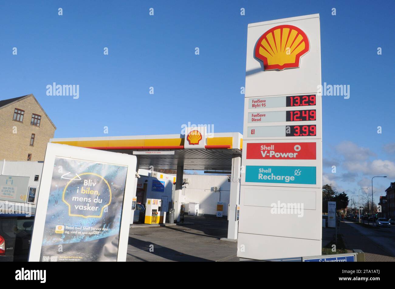 Copenhagen, Denmark /28 November 2023/.Ducteh shell gas sation in ...