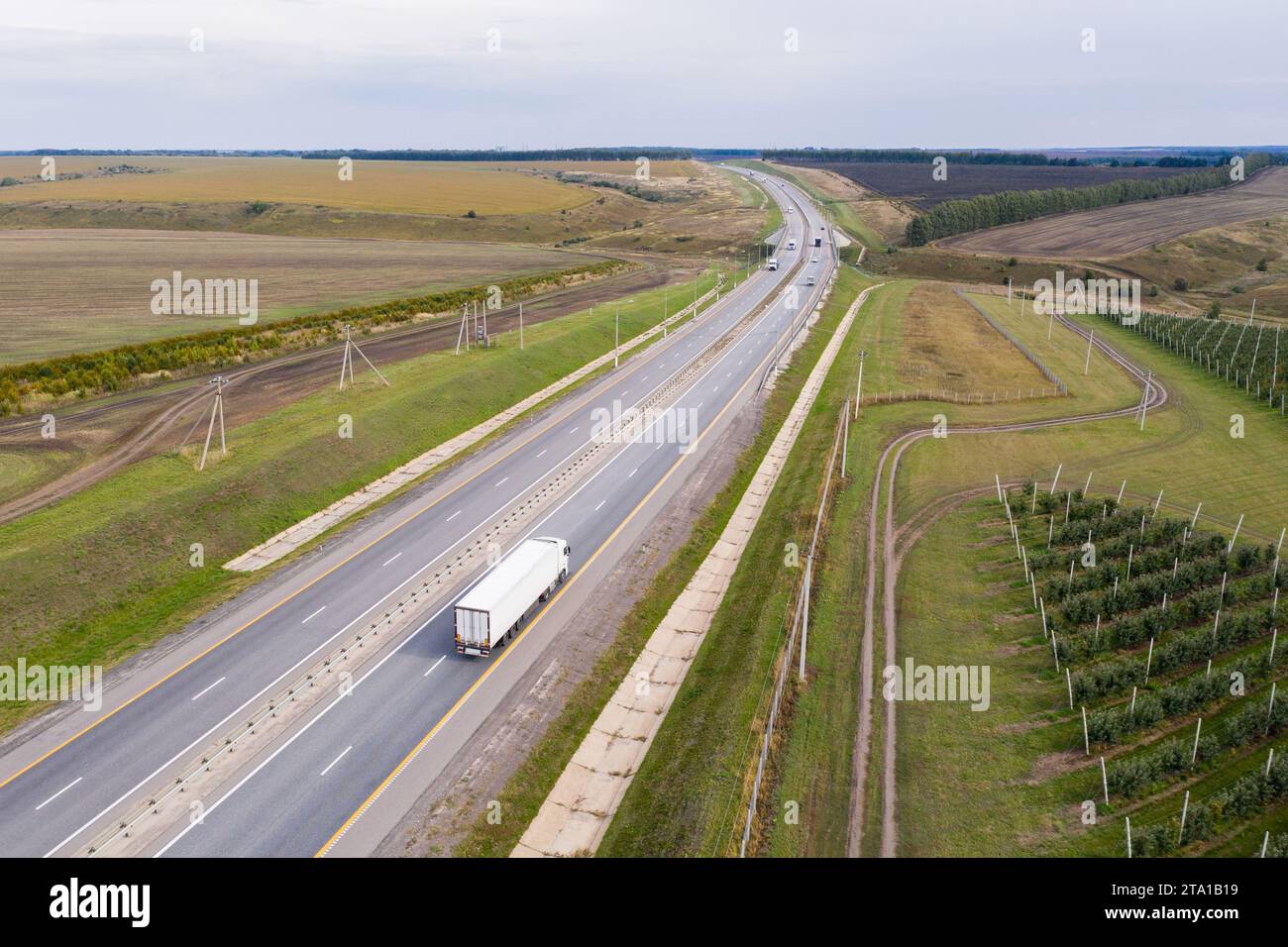 Aerial view semi truck driving hi-res stock photography and images - Alamy