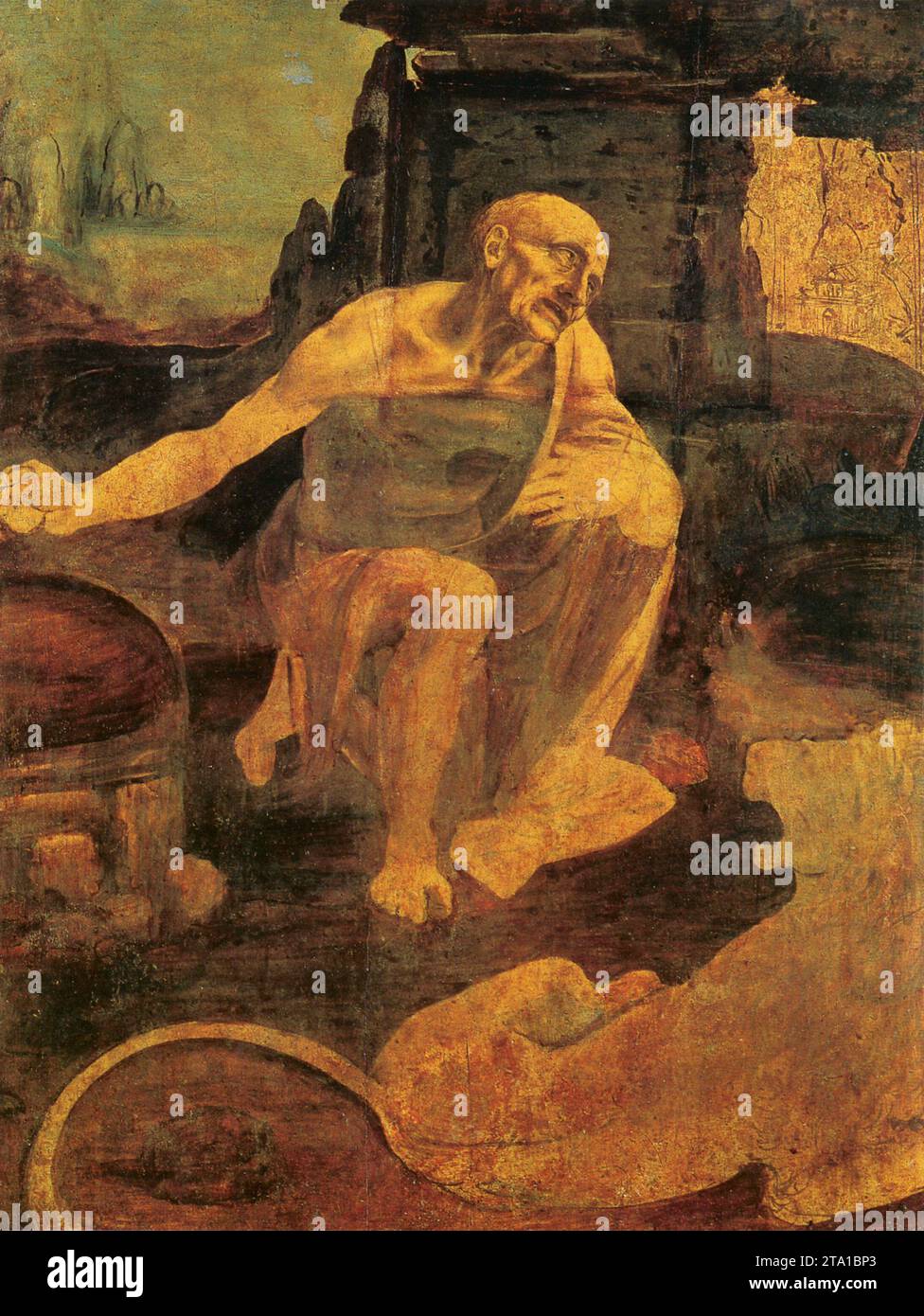 Painting by Leonardo da Vinci (1452–1519) St Jerome - San Girolamo, c ...