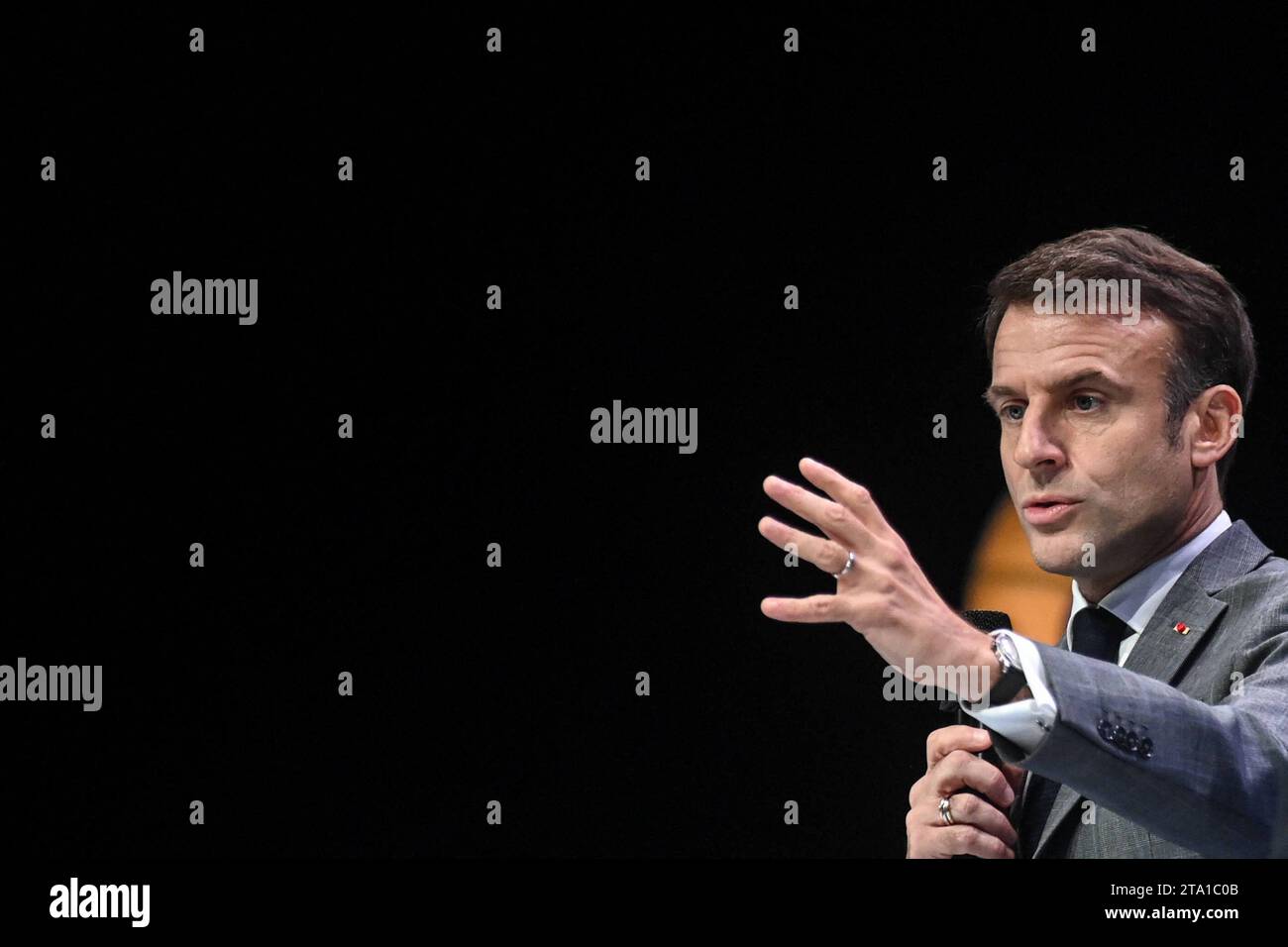 Nantes, France. 28th Nov, 2023. French President Emmanuel Macron ...