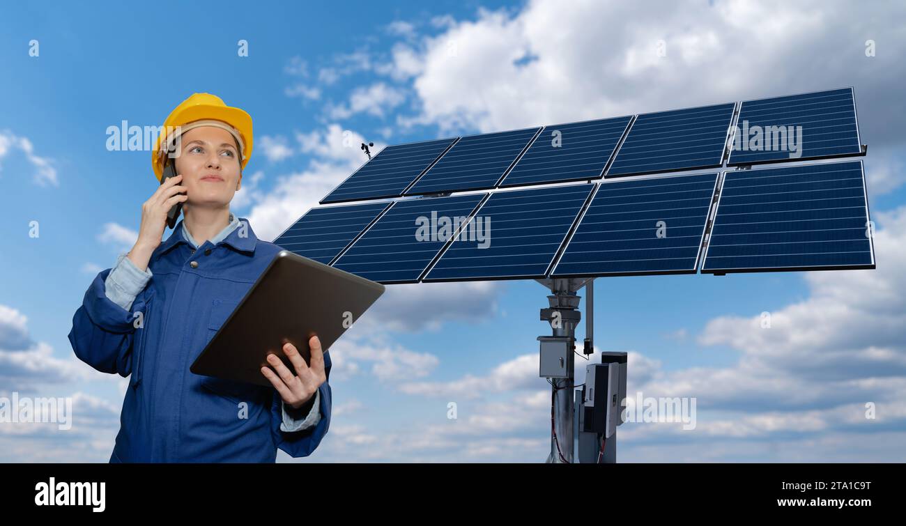 Female technician installing solar panels hi-res stock photography and ...