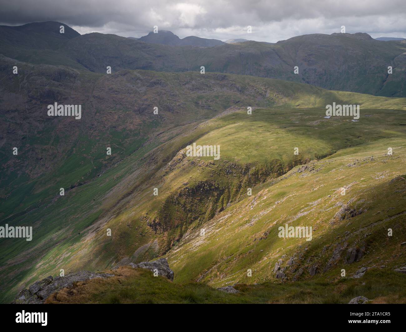 Looking northwest from the Pike of Stickle, one of the famous Langdale ...