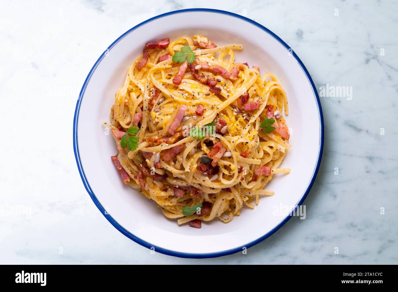 Carbonara pasta. Carbonara is an Italian pasta dish from Rome made with ...