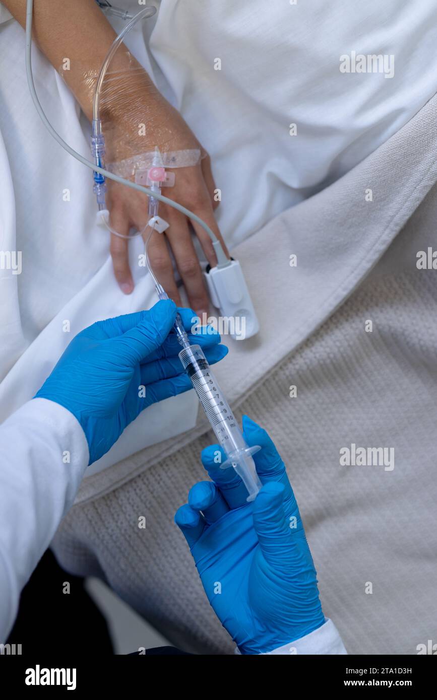 Hand of female patient with iv drip in bed in hospital room Stock Photo - Alamy