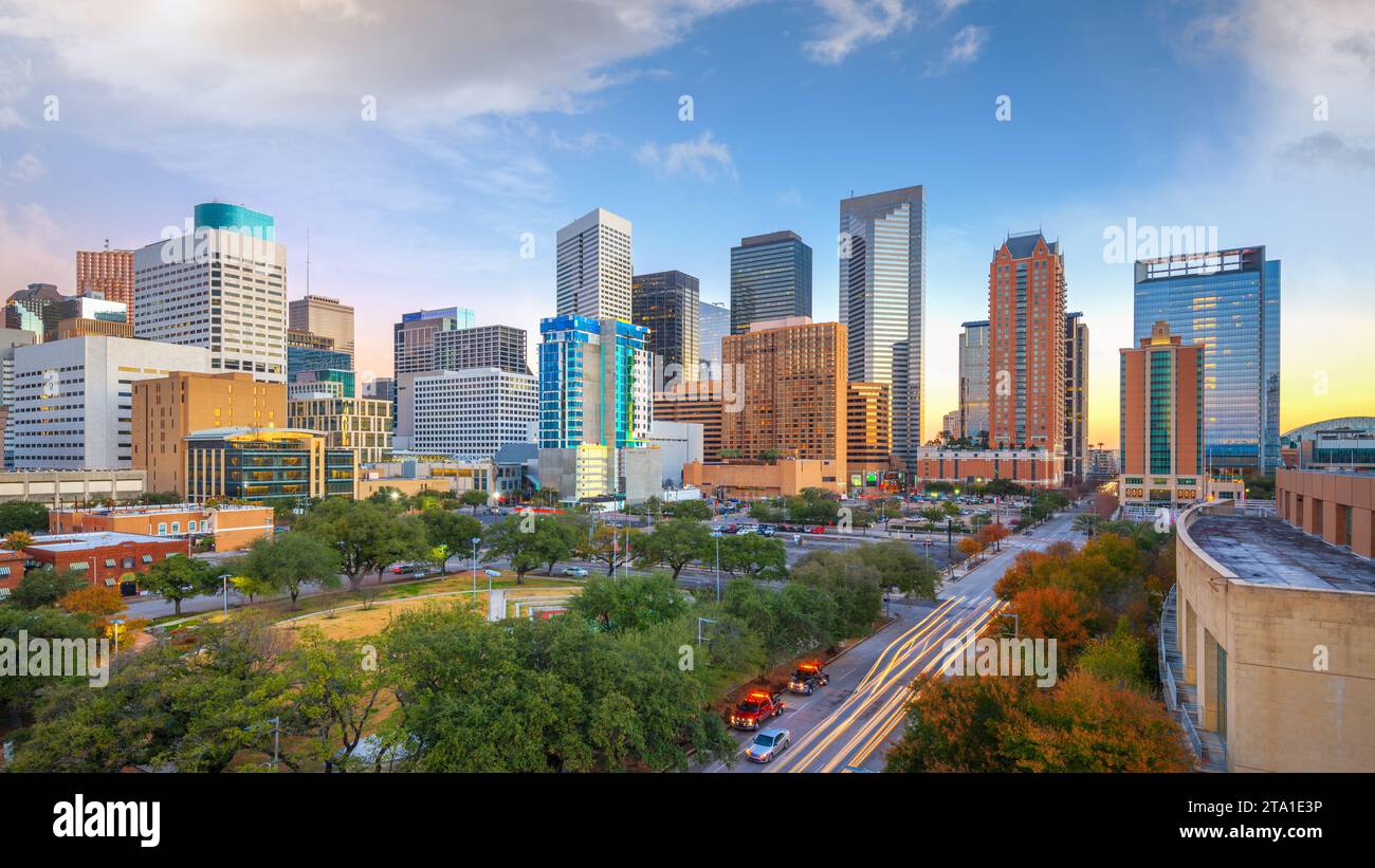 Houston, Texas, USA downtown park and skyline in the morning Stock ...