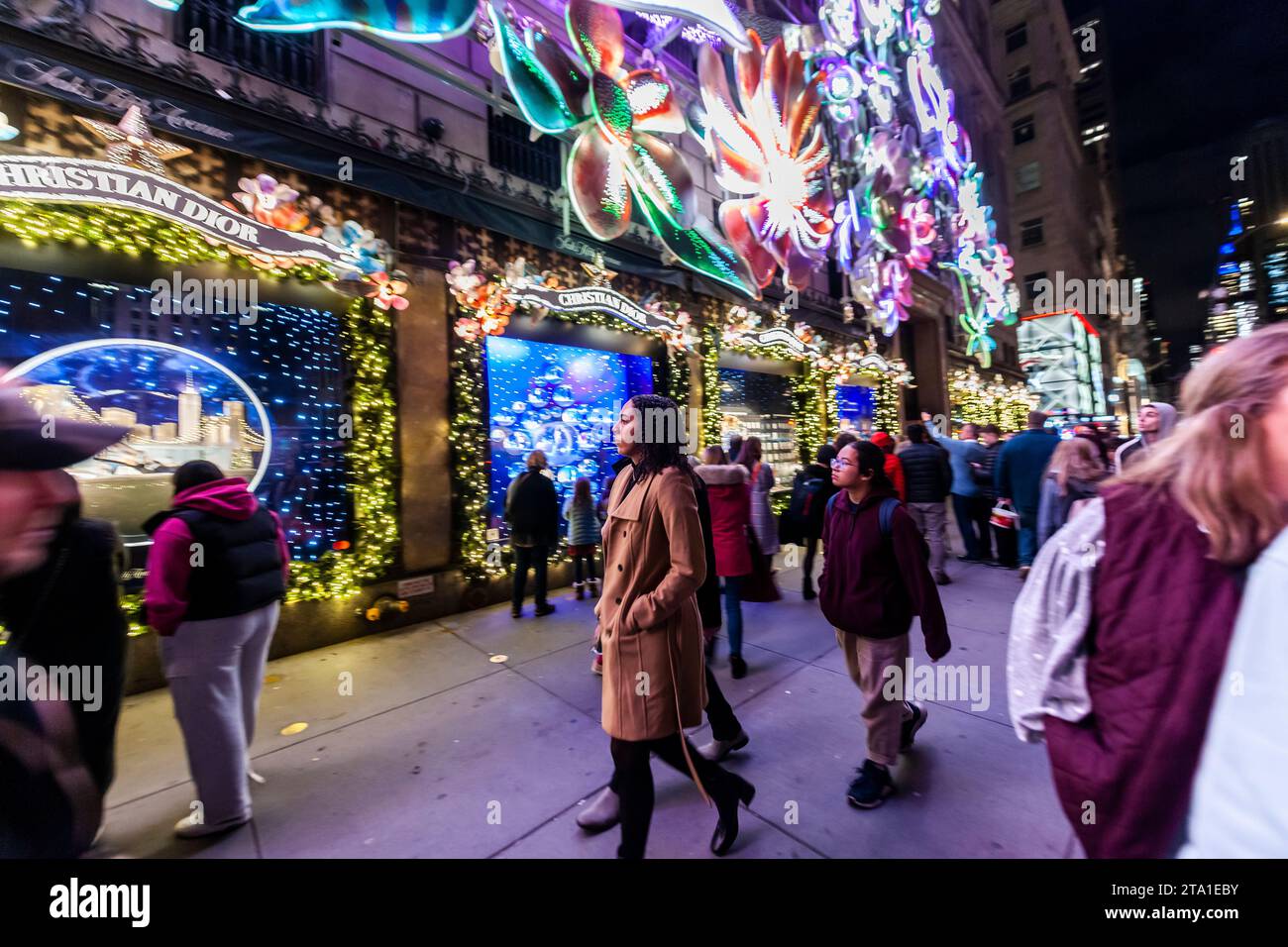Thousands of visitors crowd Saks Fifth Avenue in New York to view their ...
