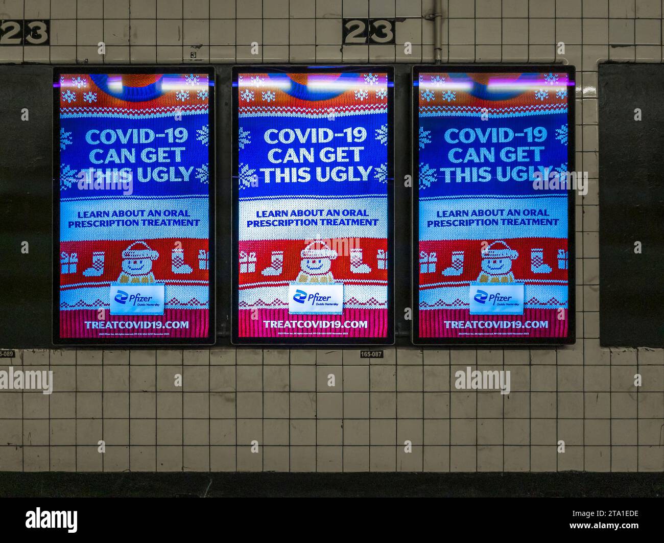 Pfizer Covid-19 vaccination advertising at the West 23rd Steet station ...