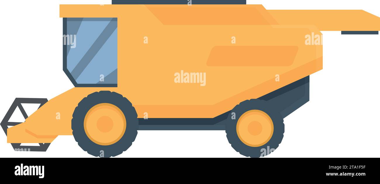 Yellow combine harvester icon cartoon vector. Transport village ...