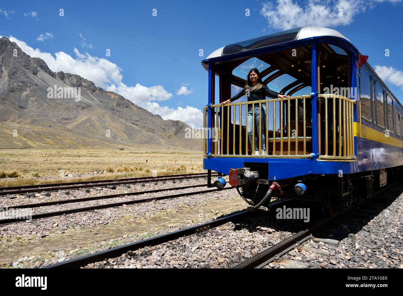 Blue Perurail Titicaca Train Observation car at La Raya Station, 4319 ...