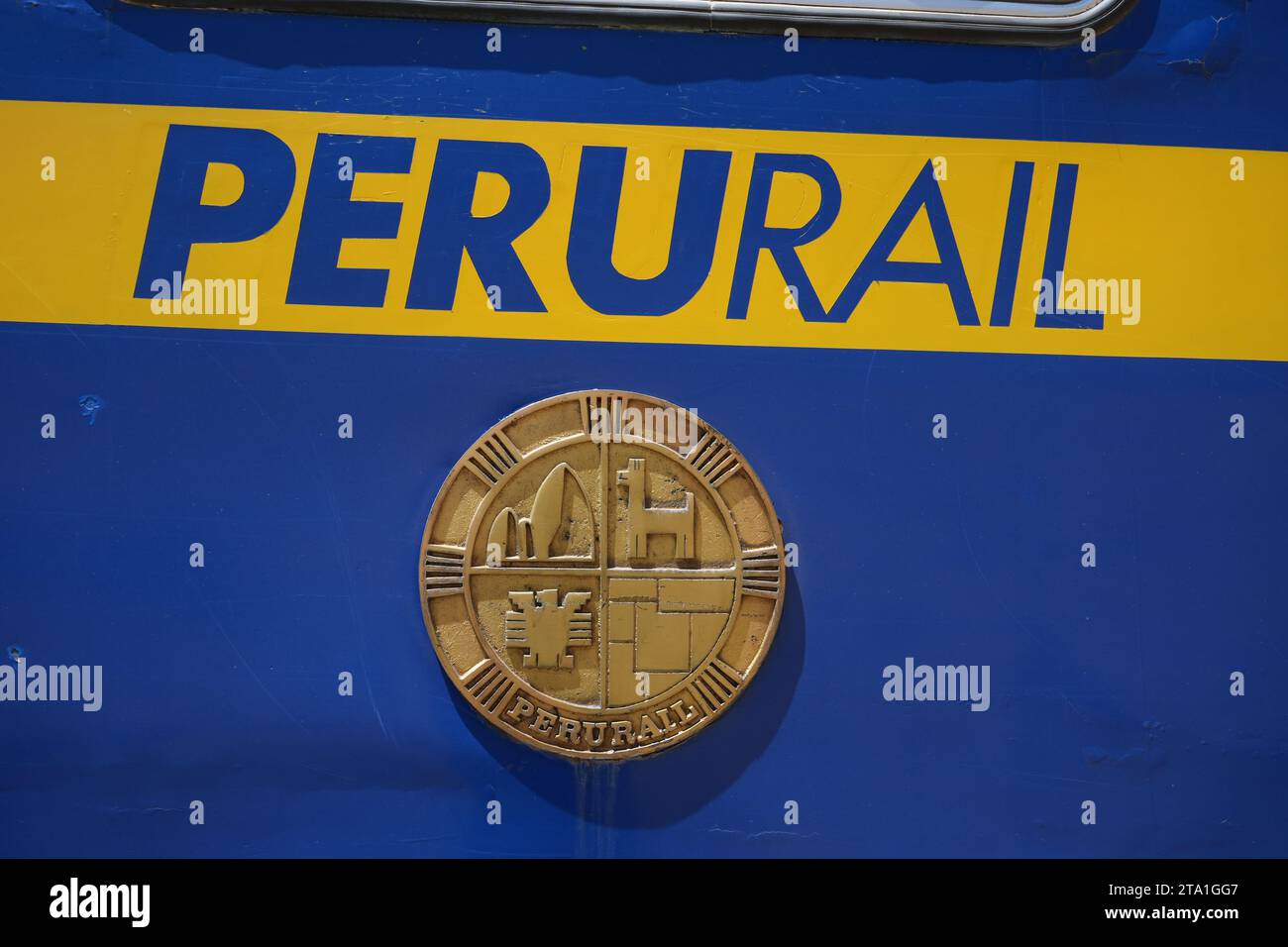 Blue Perurail Titicaca Train at La Raya Station, 4319 meters altitude ...