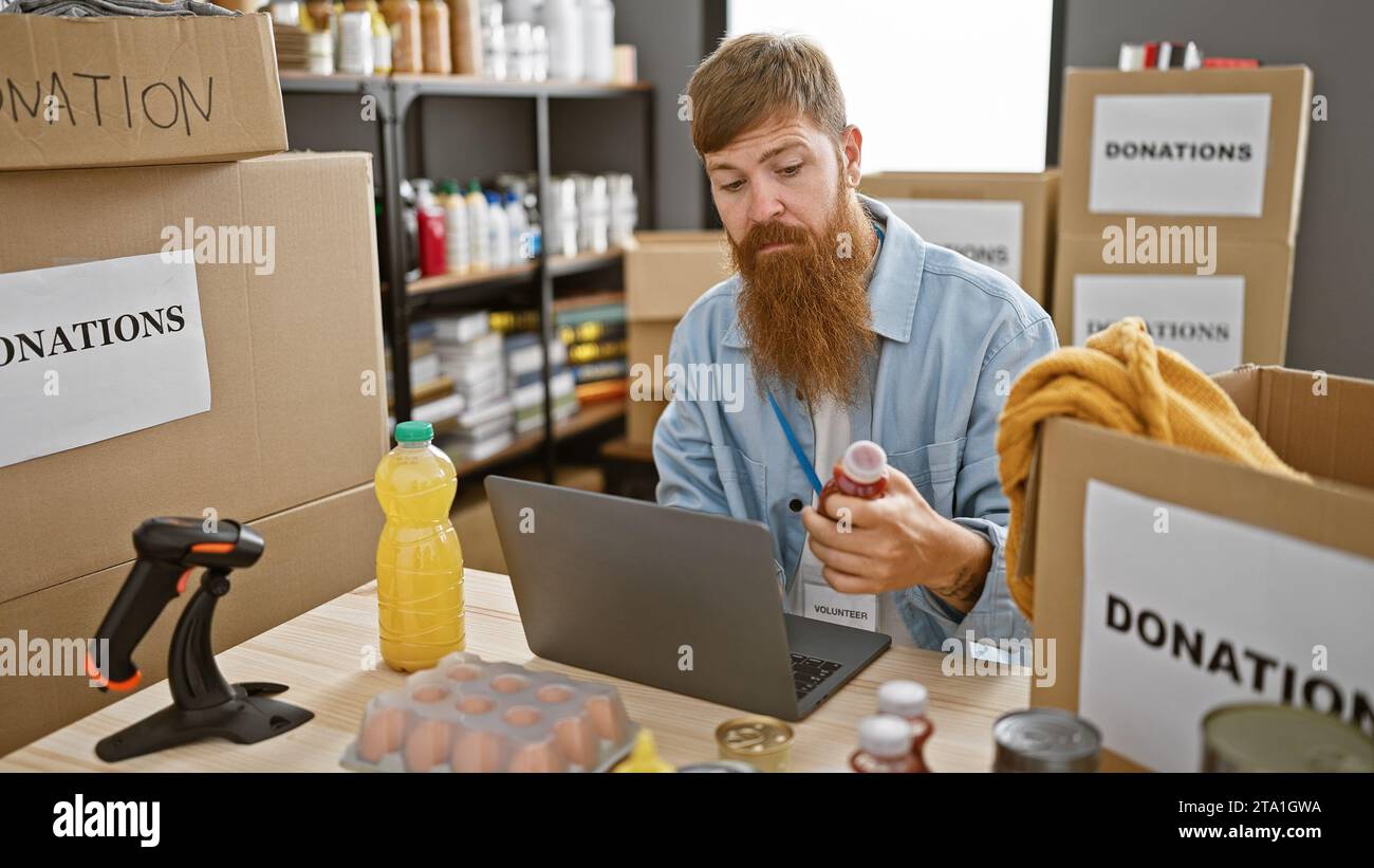 Young irish redhead guy volunteering at community charity center ...