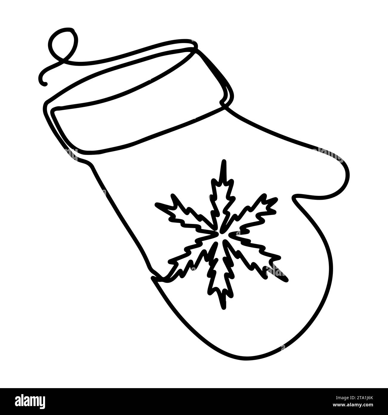 Christmas mitten in single line style. One continuous line drawing ...