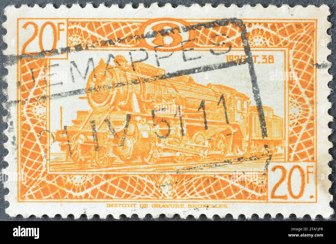 Cancelled postage stamp printed by Belgium, that shows Type 38 ...