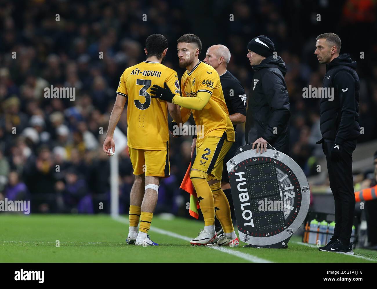 Rayan Ait-Nouri of Wolverhampton Wanderers is substituted off injured ...