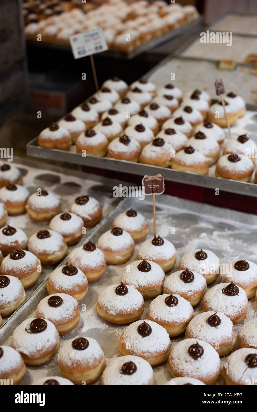 Decorative donuts on in a Jerusalem bakery during the celebration of ...